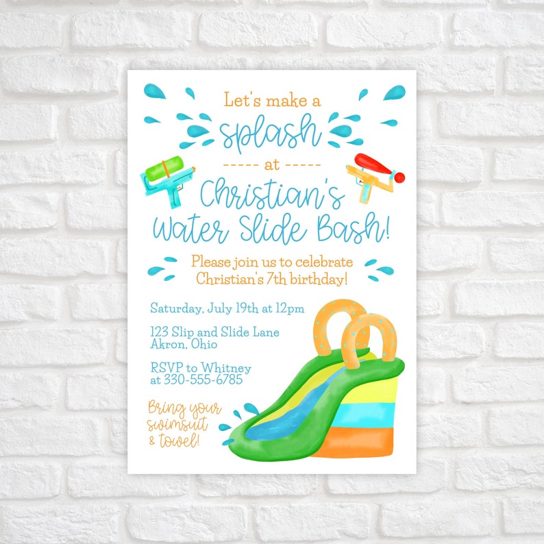 Water Slide Birthday Invitation Water Slide Party Splash - Etsy