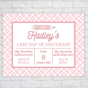 First Day of School Sign Printable, Pink Plaid Pencil Back to School ...