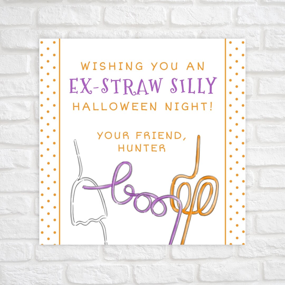 Crazy Straws Halloween Printable Tag, Halloween Gift Tags, Silly Straw ...