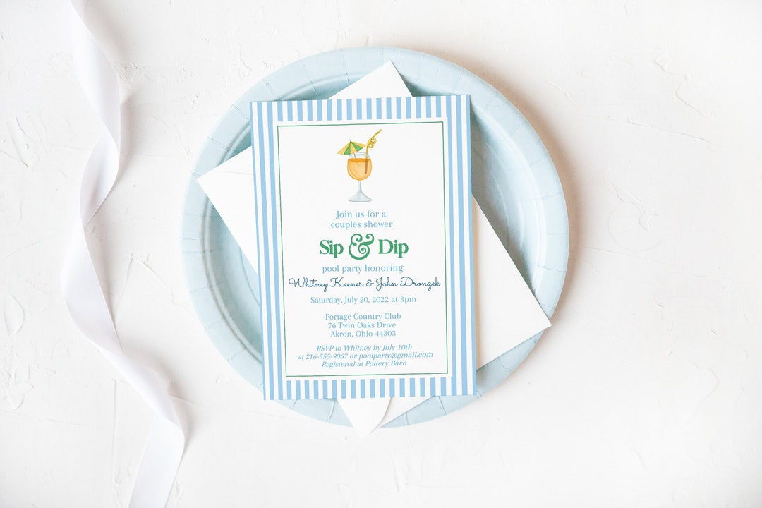 Sip and Dip Couples Pool Party Bridal Shower Invitation, Bachelorette ...