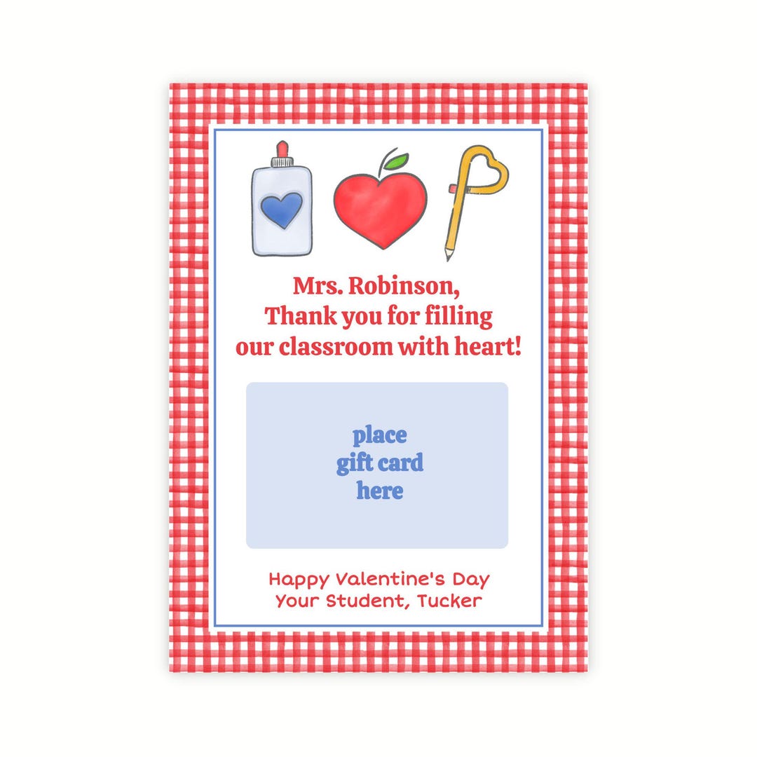 Teacher Valentine Gift Card Holder | Heart Teaching Design | Editable ...