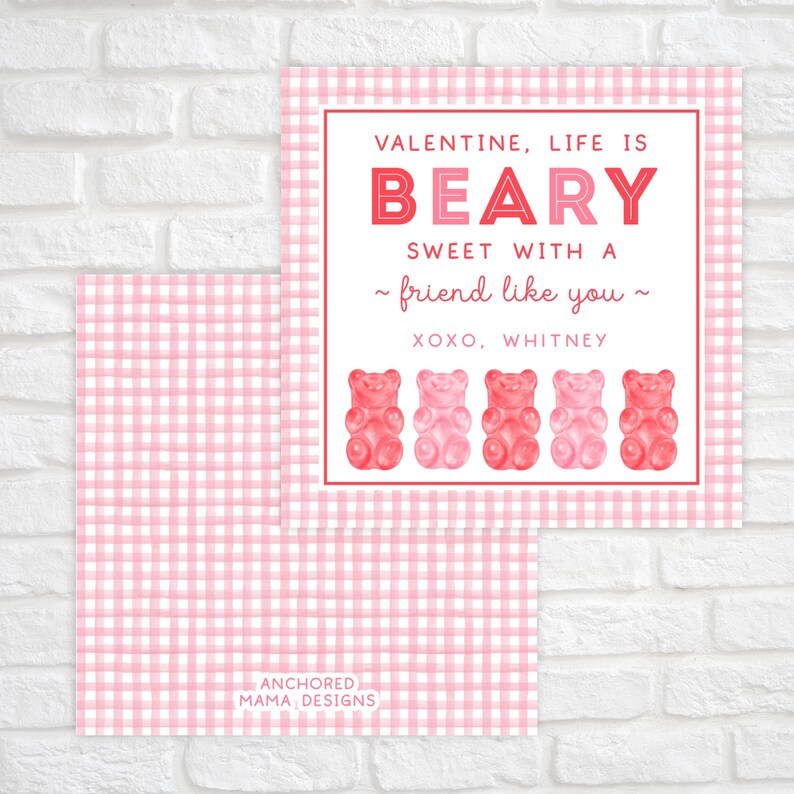 Printable Valentine Cards for Kids, Gummy Bear Valentine Tag, Beary ...