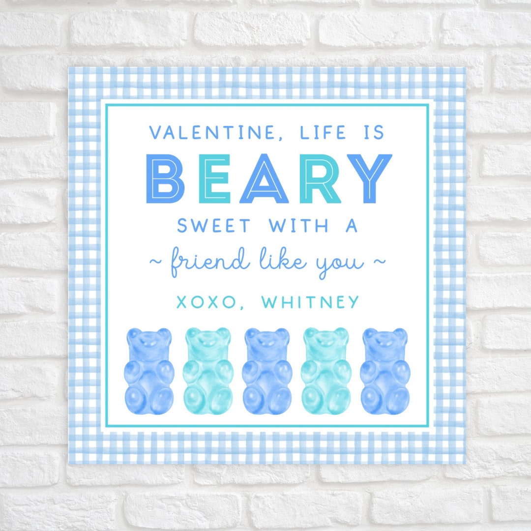 Printable Valentine Cards for Kids, Gummy Bear Valentine Tag, Beary ...