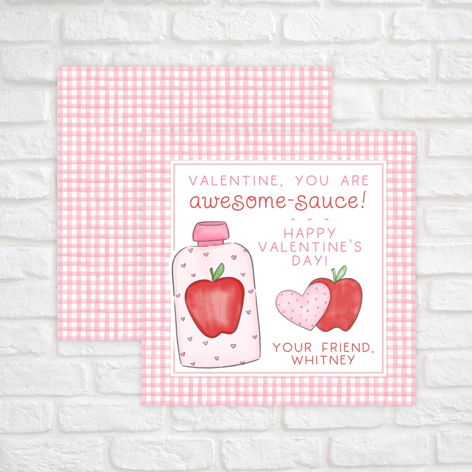 Printable Valentine Cards for Kids, Applesauce Valentine Gift Tag ...