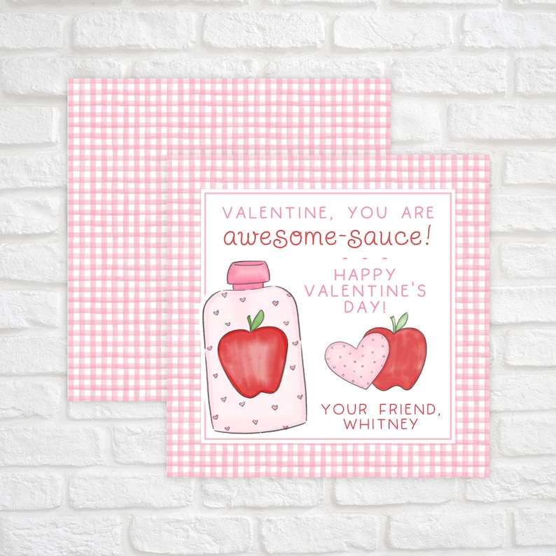 Printable Valentine Cards for Kids, Applesauce Valentine Gift Tag ...