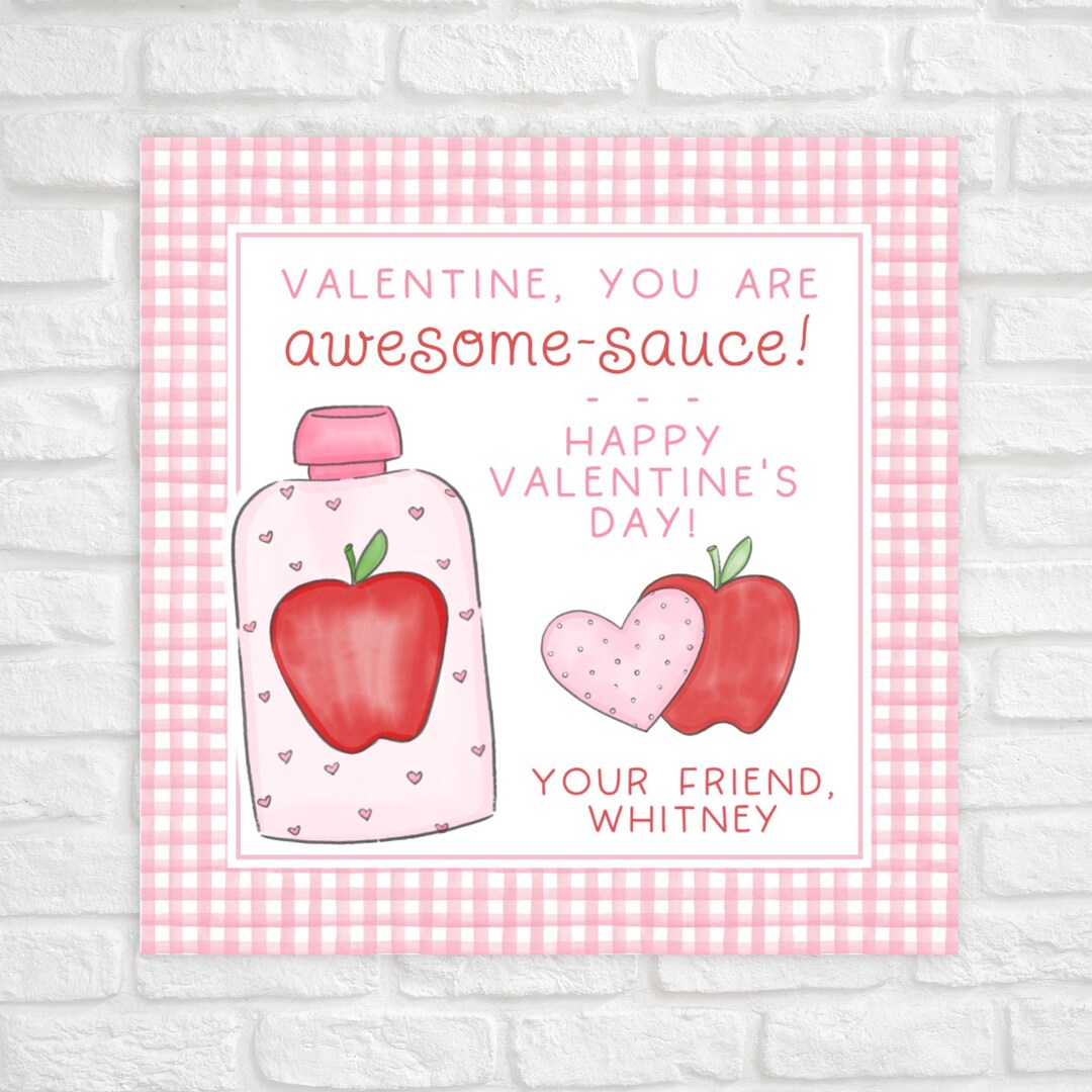 Printable Valentine Cards for Kids, Applesauce Valentine Gift Tag ...
