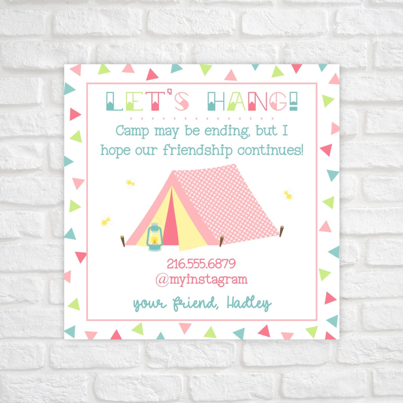 Printable Camp Calling Card, Camp Contact Card, Summer Playdate Camp ...