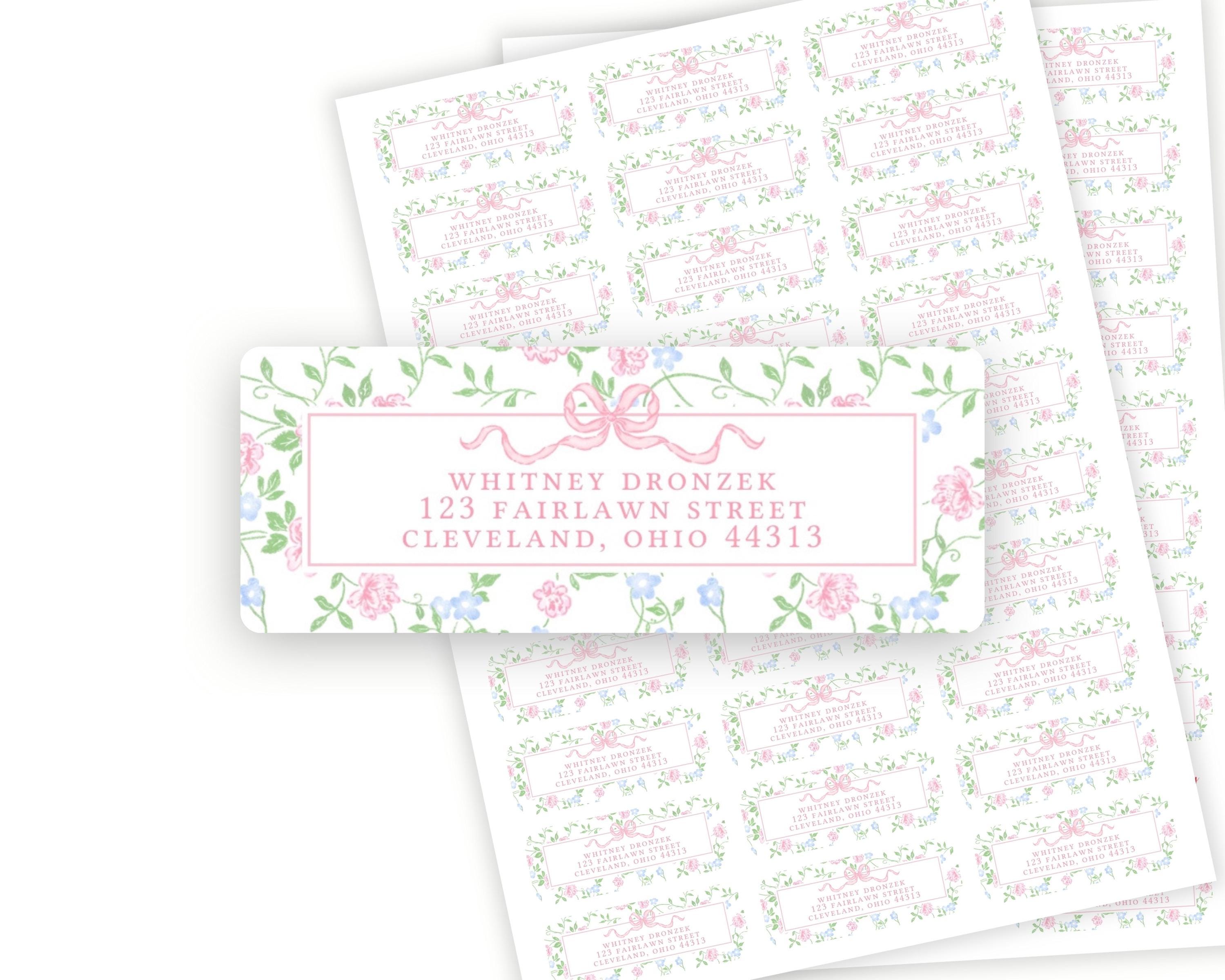 Printed Floral Return Address Labels | Fancy Pink Bow Return Address ...