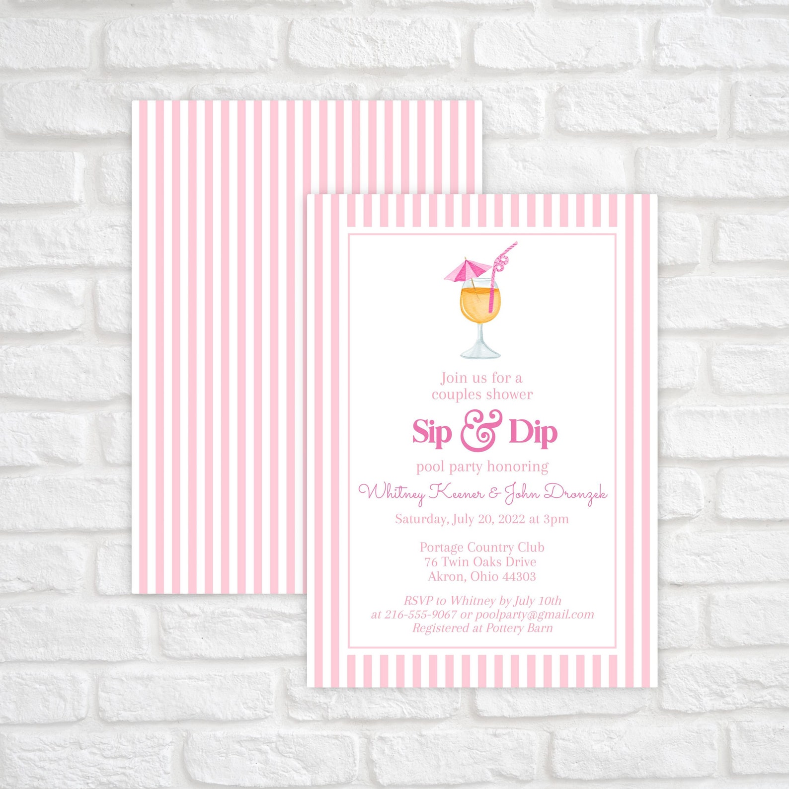 Sip and Dip Couples Pool Party Bridal Shower Invitation, Bachelorette ...