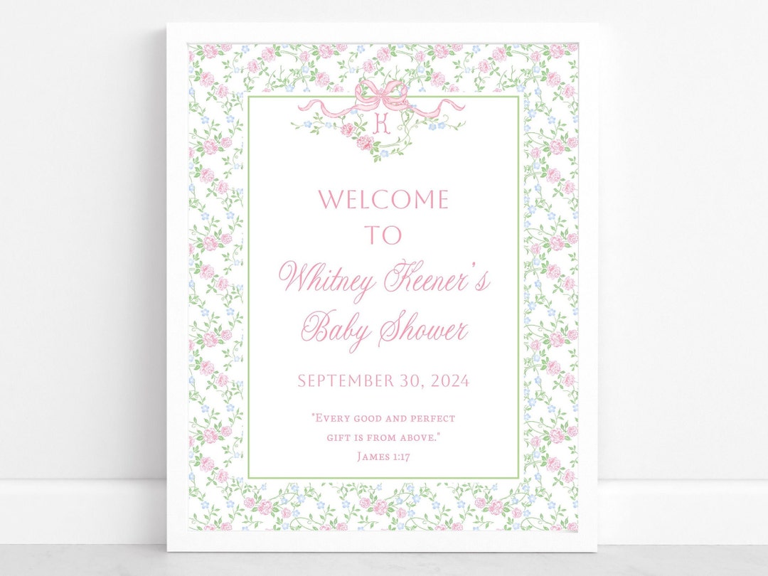 Printable Girl Baby Shower Welcome Sign Template, Floral Vines With ...