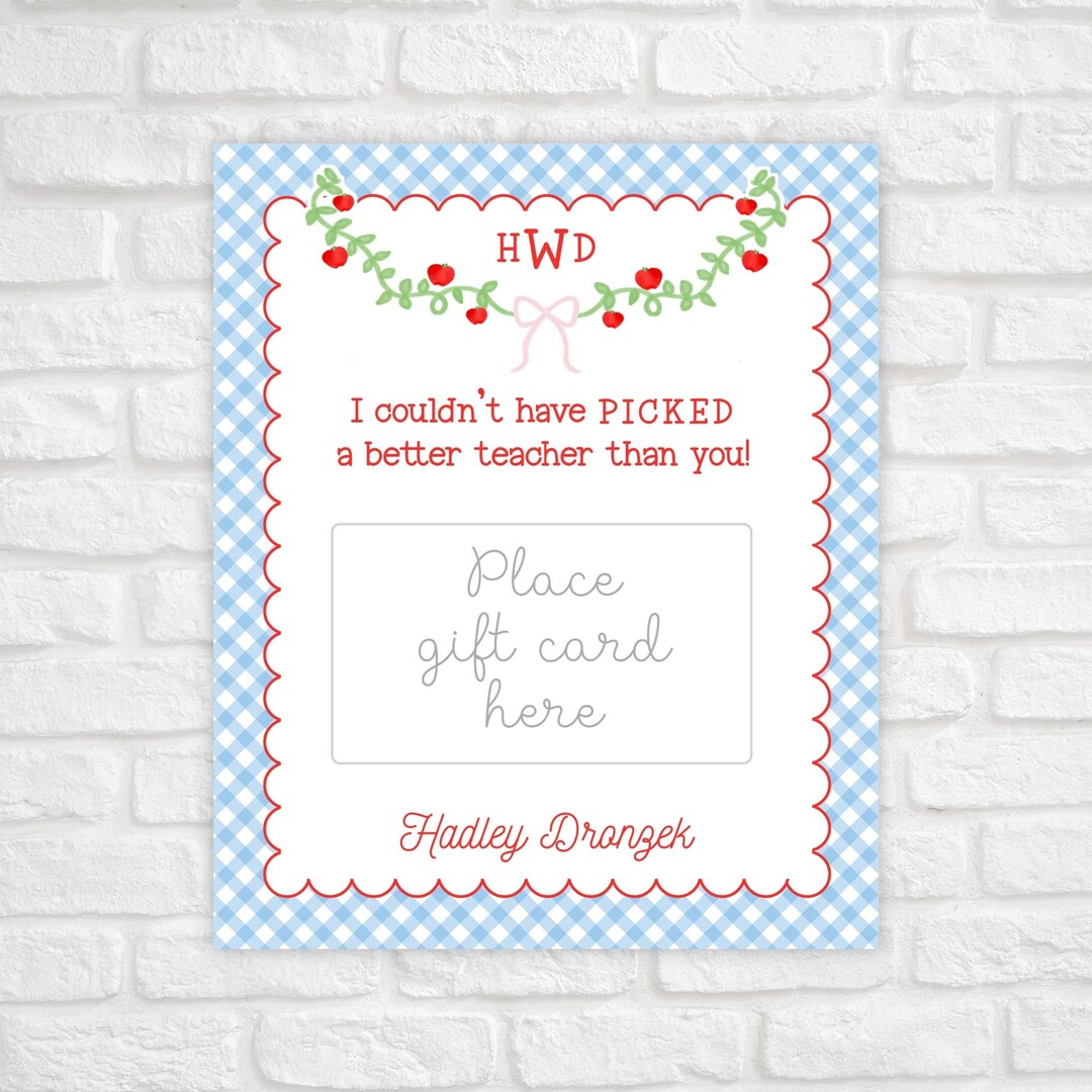 Printable Teacher Gift Card Holder, Back to School Gift for Teacher ...