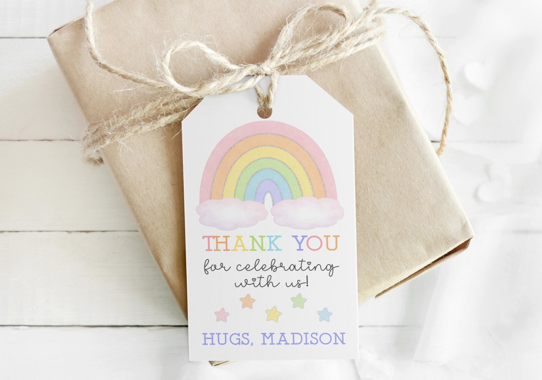 Rainbow Birthday Favor Tag, Printable Rainbow Thank You Tag, Cute ...