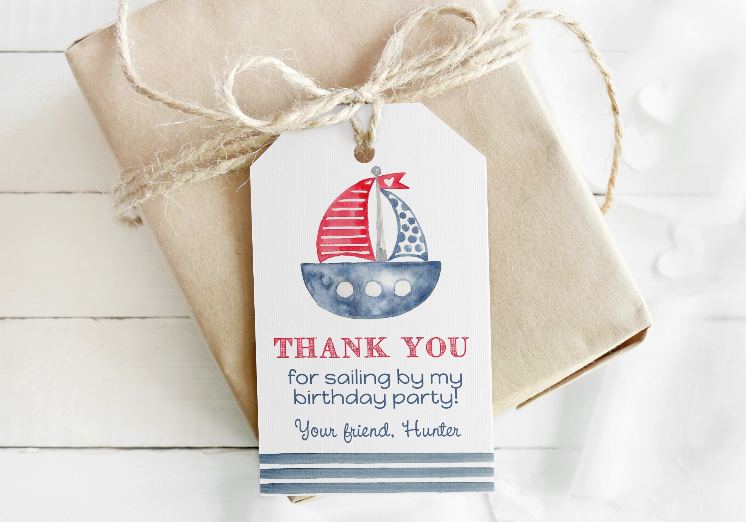 Nautical Thank You Favor Tag Printable Sailboat Birthday - Etsy