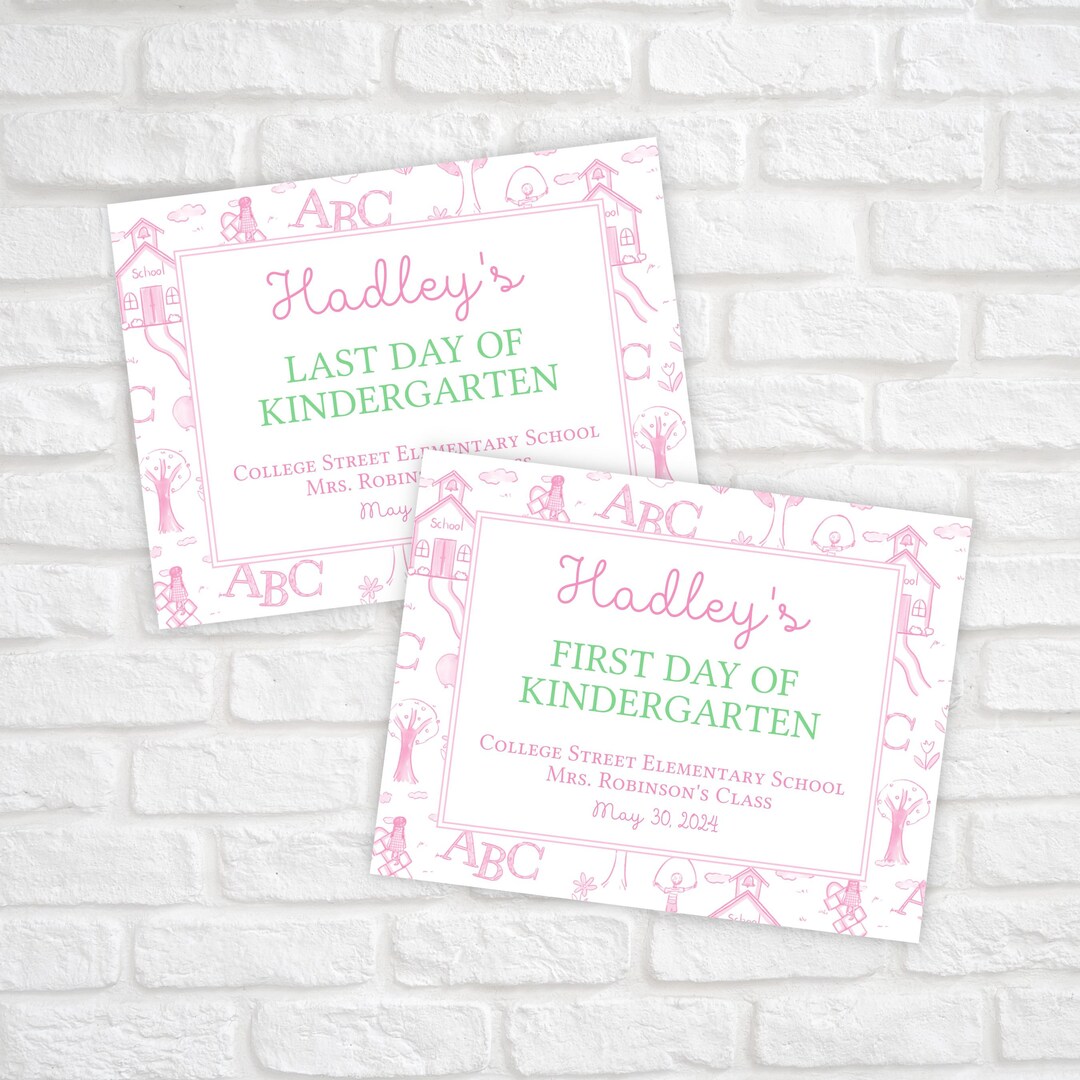 First Day of School Sign Printable Watercolor Pink Toile 1st - Etsy