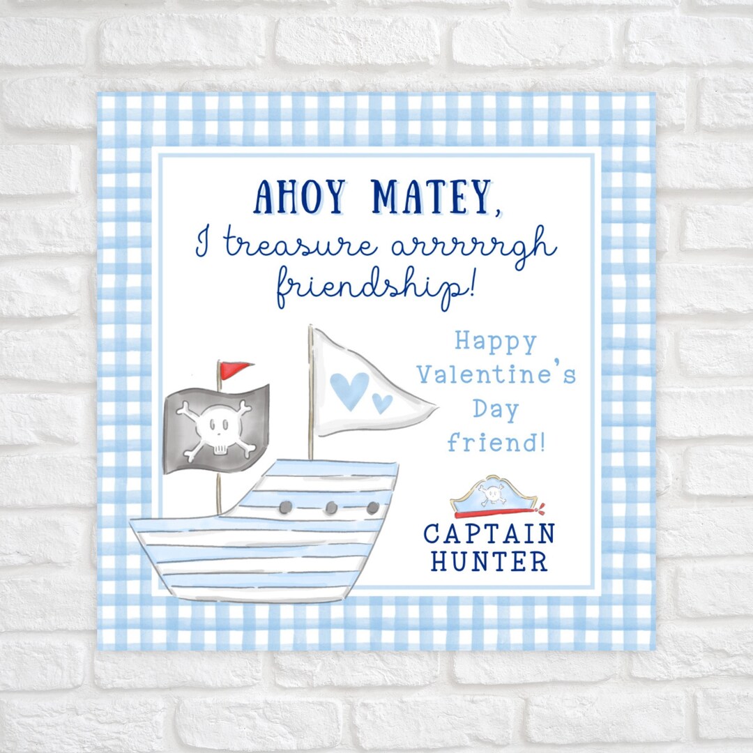 Printable Valentine Cards for Kids, Pirate Valentine, Pirate Ship Class ...
