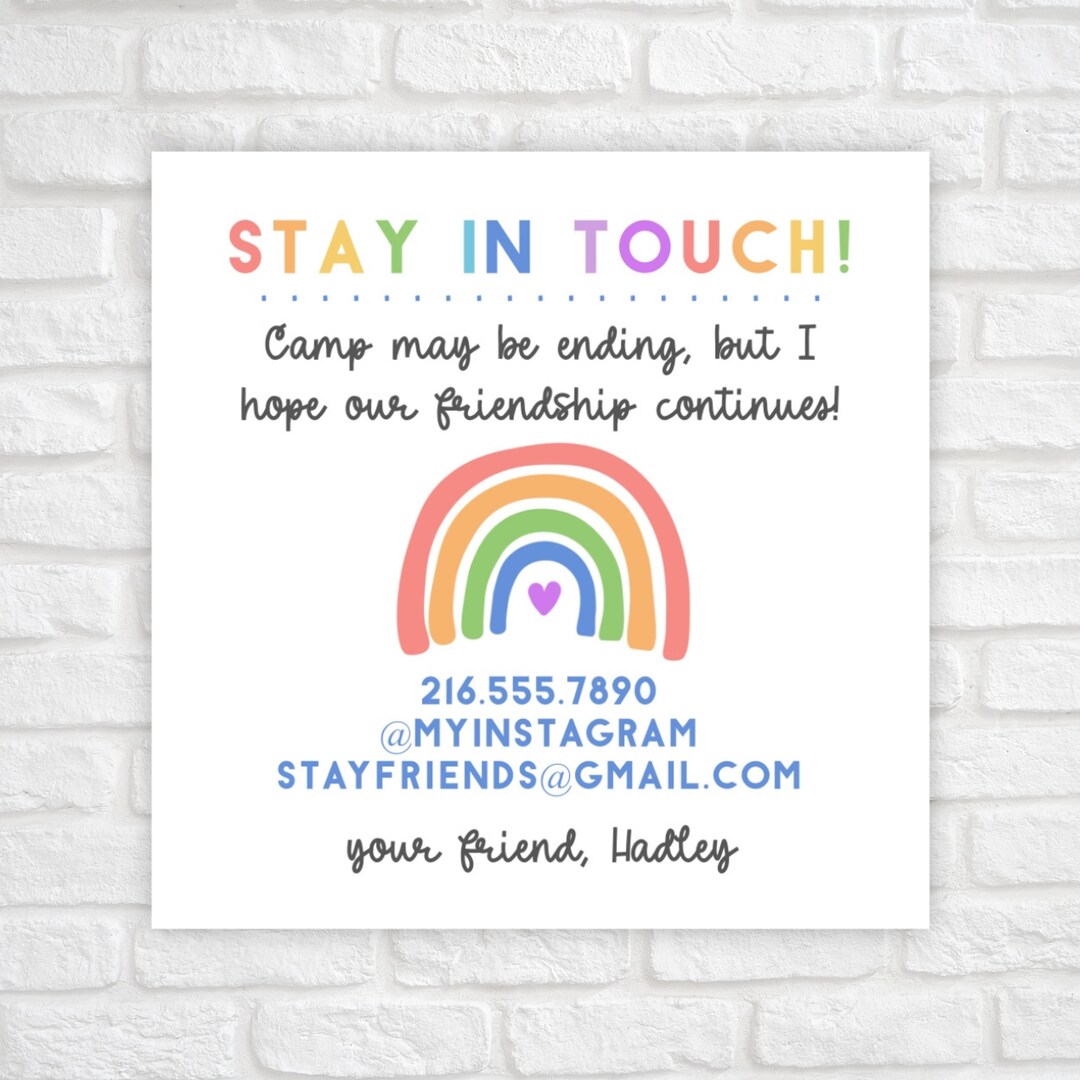 Printable Camp Calling Card, Camp Contact Card, Summer Playdate Camp ...