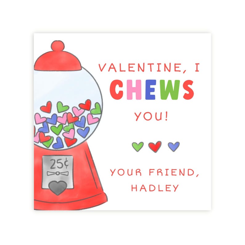Printable Gumball Machine Valentine, Gum Ball Valentine Tag, Kids ...