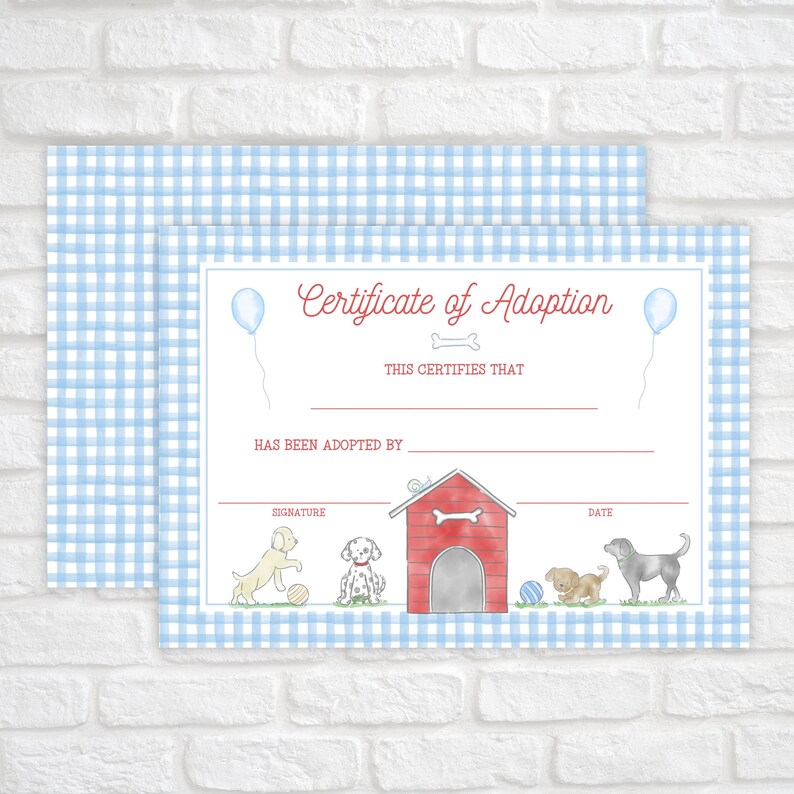 Printable Puppy Adoption Certificate Adopt a Puppy - Etsy