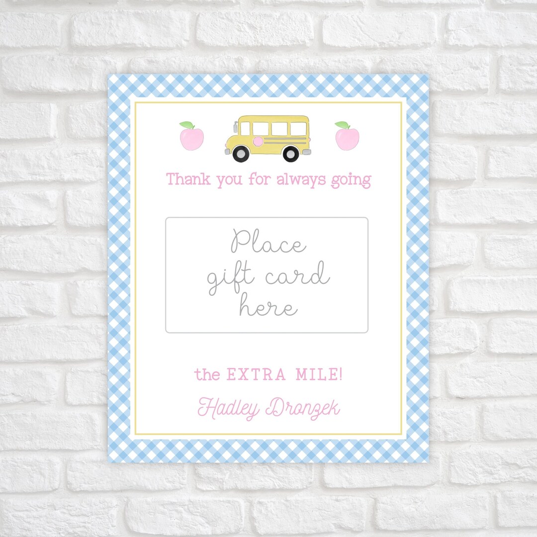 Printable Teacher Gift Card Holder, Bus Driver Appreciation Gift Tag ...