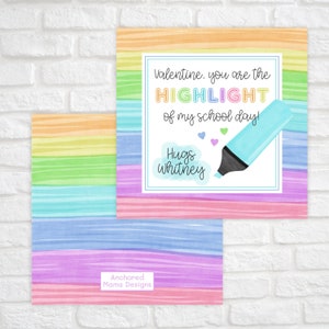 Printable Valentine Cards for Kids, Highlighter Valentine Gift Tag ...