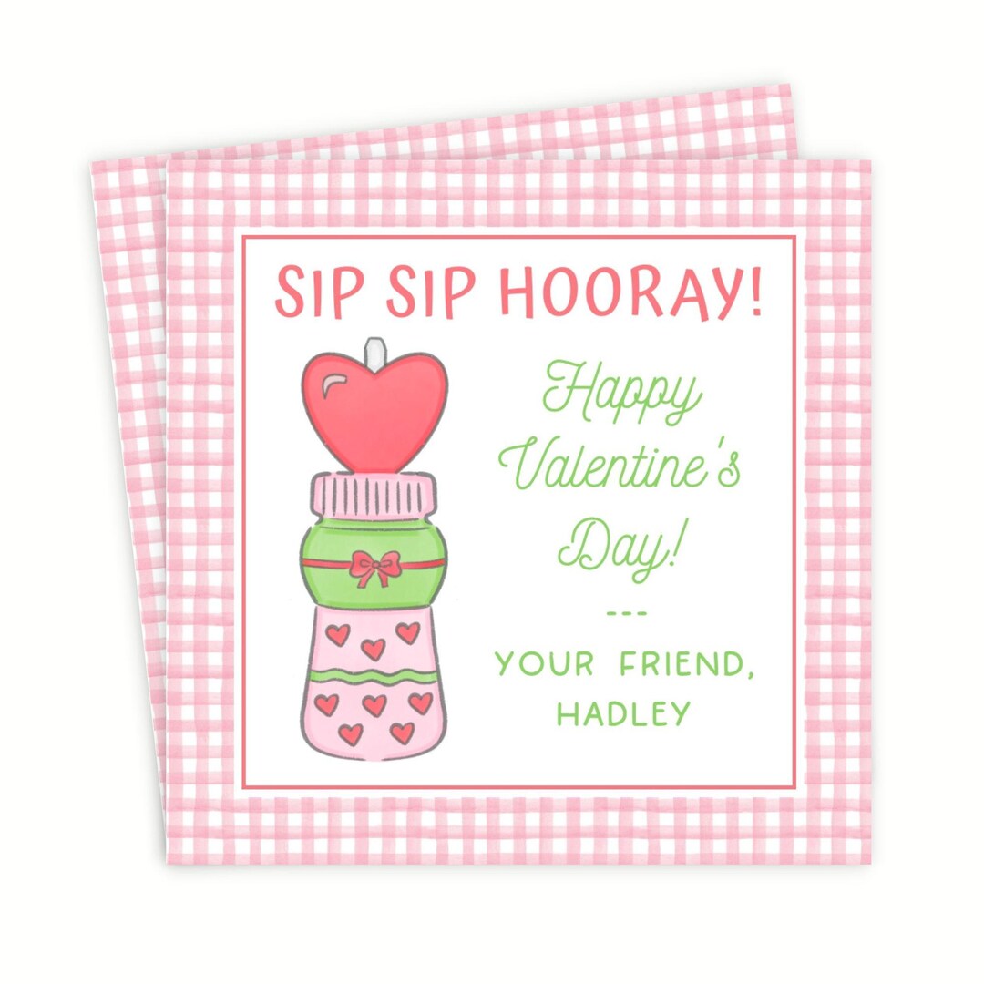Sip Sip Hooray Valentine Card | Juice Box Valentine | Printable ...