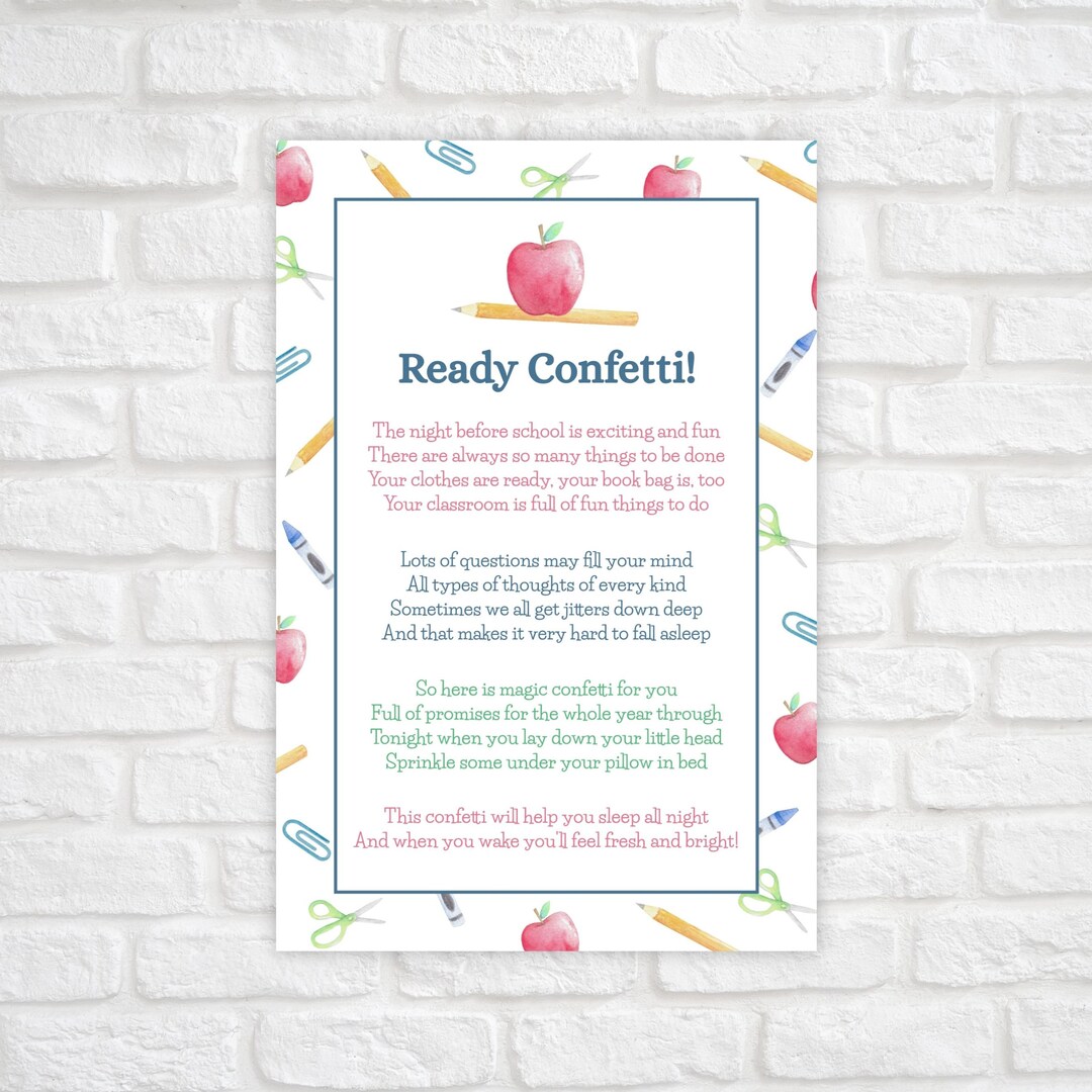 Ready Confetti Printable, First Day of School Tag, Back to School Tag ...