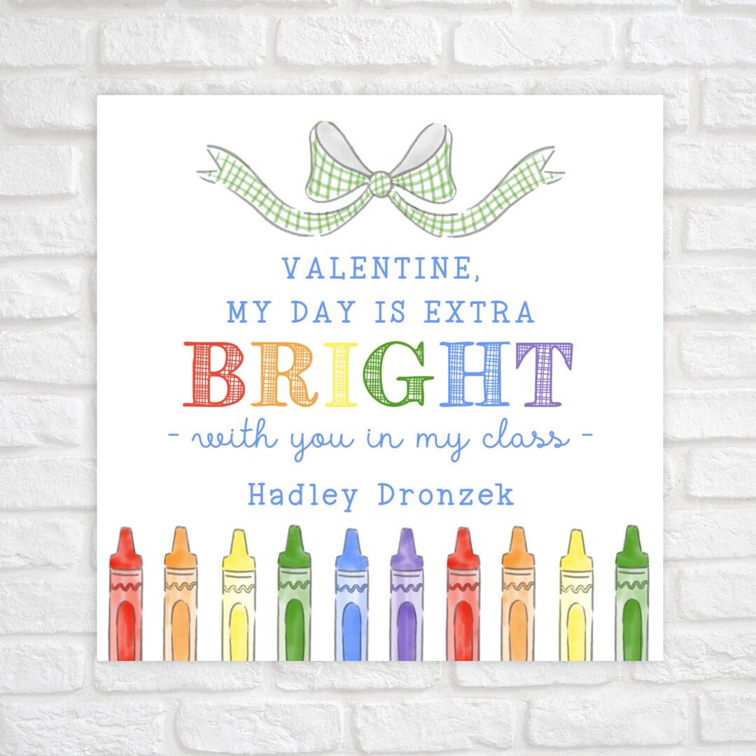 Printable Valentine Cards for Kids, Crayon Valentine Gift Tag Template ...
