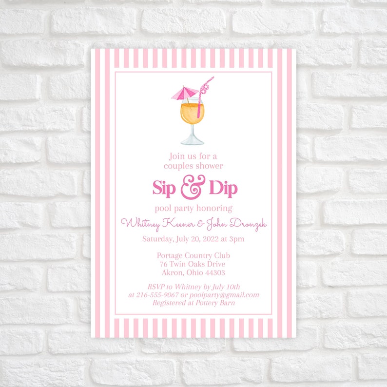 Sip and Dip Couples Pool Party Bridal Shower Invitation, Bachelorette ...