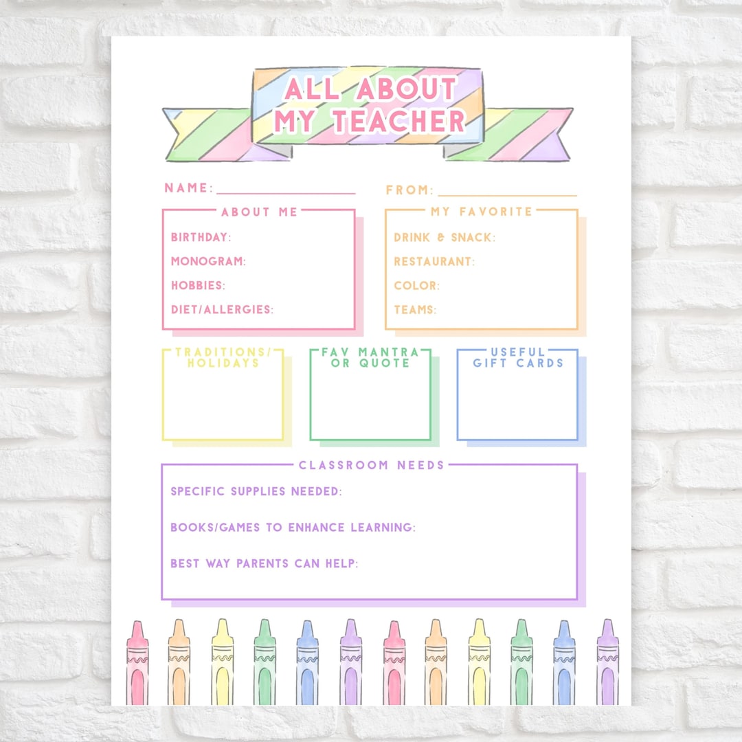 Get to Know the Teacher Questionnaire, All About My Teacher, Teacher ...
