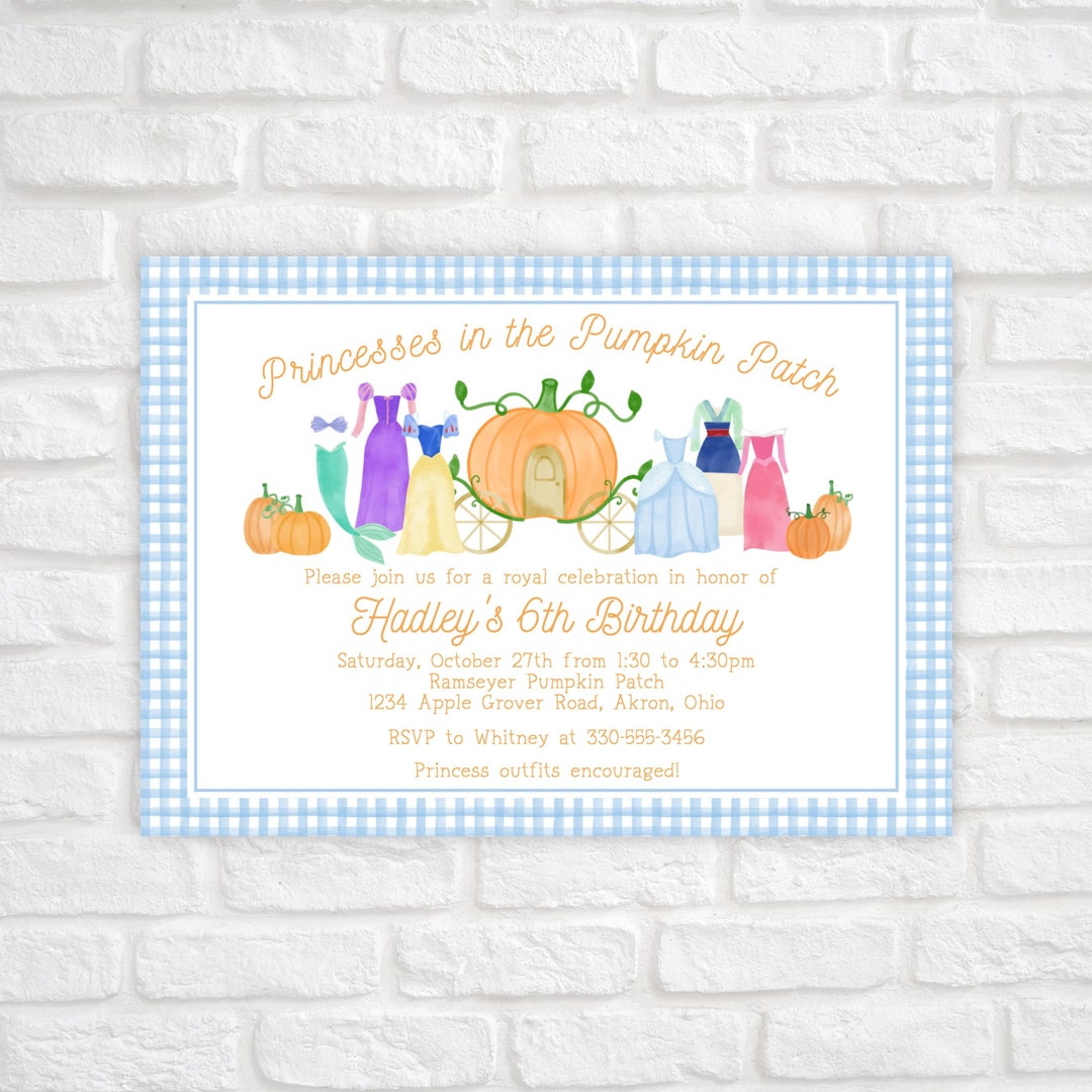 Fall Princess Birthday Invitation Printable, Pumpkin Patch Princess ...
