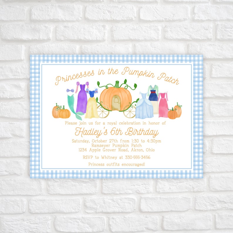 Fall Princess Birthday Invitation Printable Pumpkin Patch - Etsy