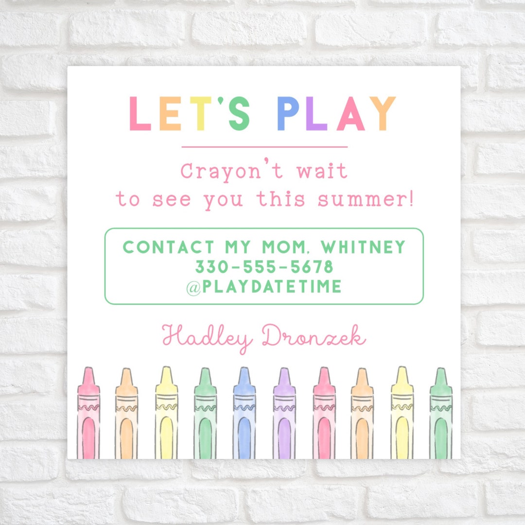 Printable End of School Tags for Kids, Play Date Calling Card, Summer ...