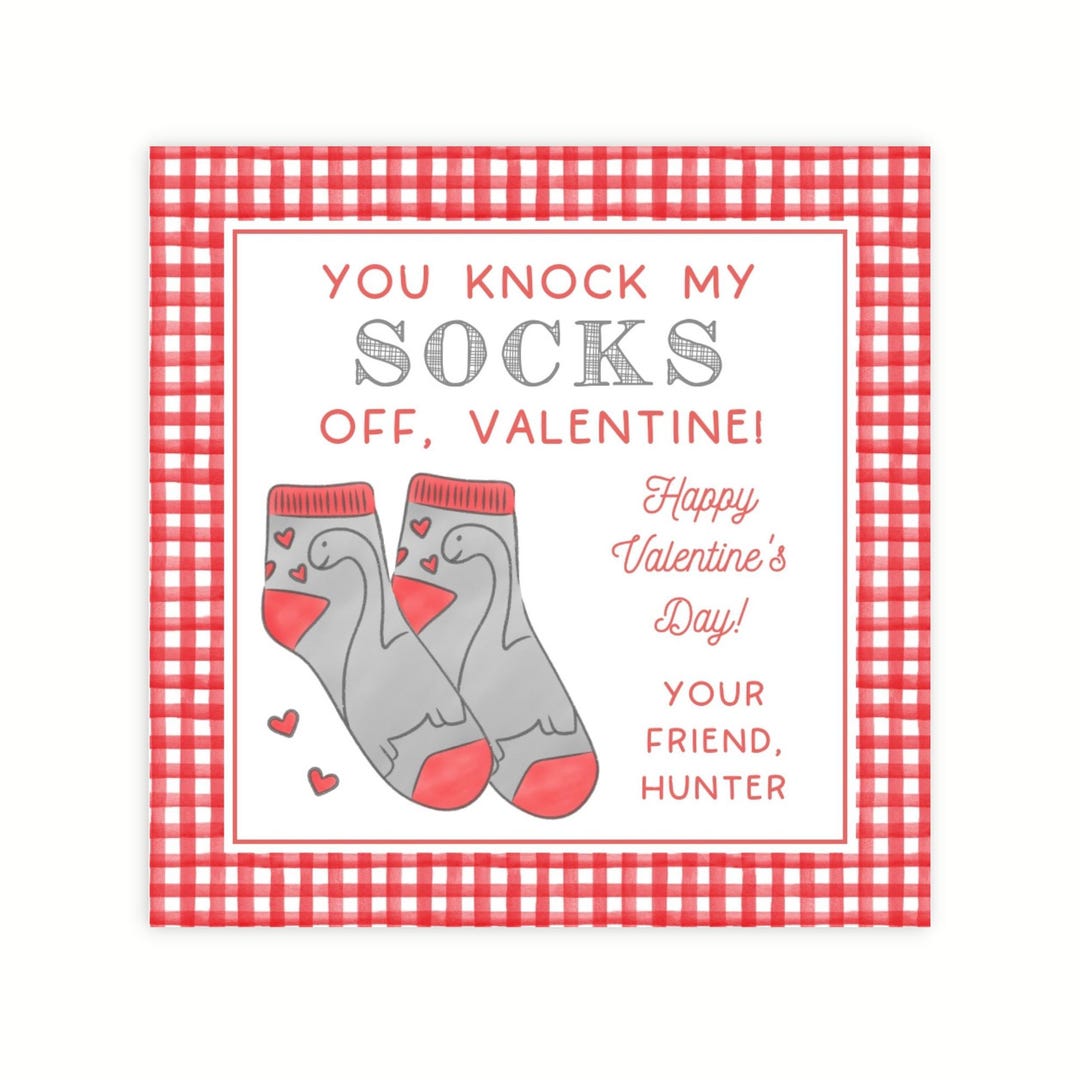 Printable Sock Valentine Tag, Valentine Cards for Kids, Toddler ...