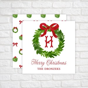 Printable Christmas Gift Tags, Monogram Red Bow Wreath Tag, Printable ...