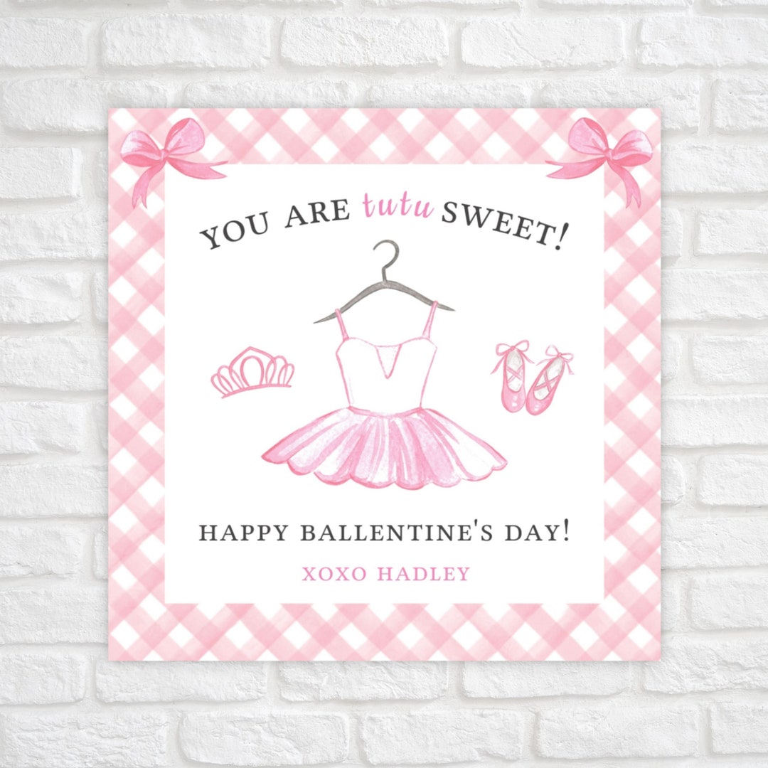 Printable Valentine Cards for Kids, Ballerina Valentine Tag, Ballet ...