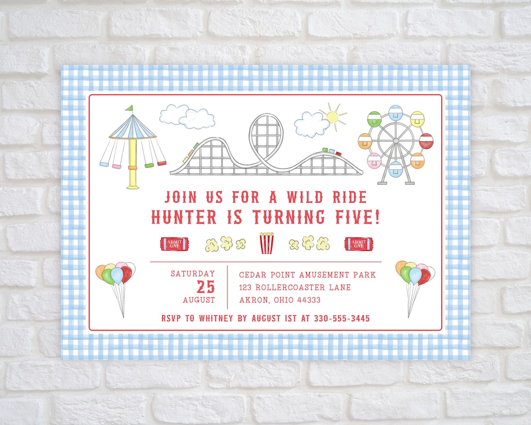 Printable Amusement Park Birthday Invitation Template, Carnival ...