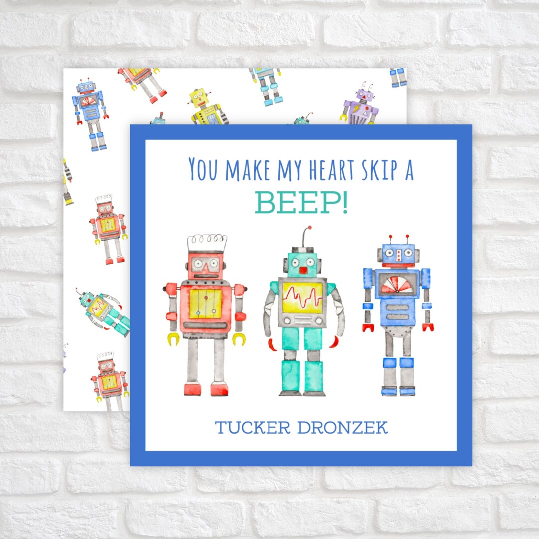 Printable Robot Valentine Cards for Kids, Robot Valentine Card, Robot ...