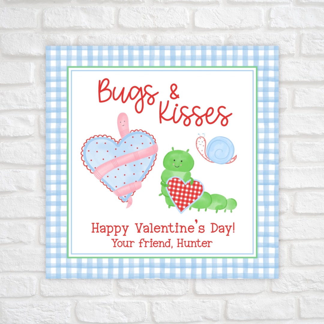 Printable Valentine Cards for Kids, Bugs and Kisses Valentine Tag ...