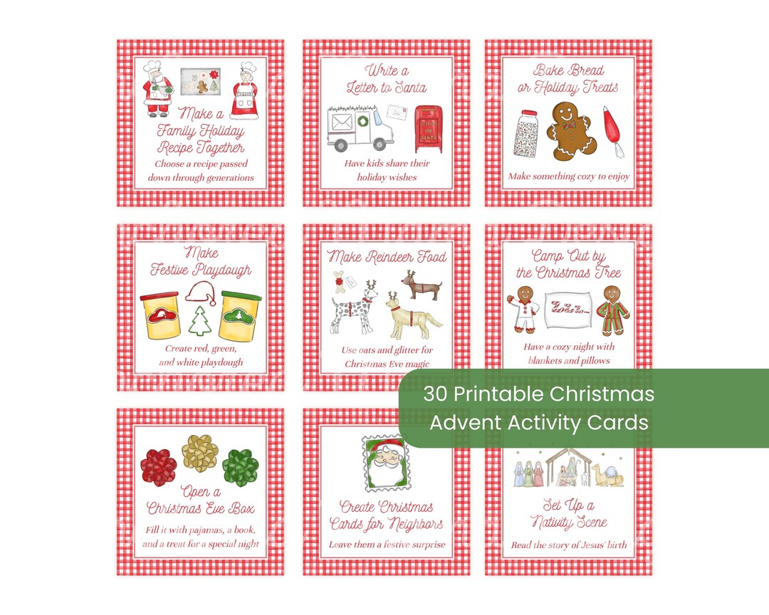 Printable Advent Calendar Activity Cards for Kids, Family Advent ...