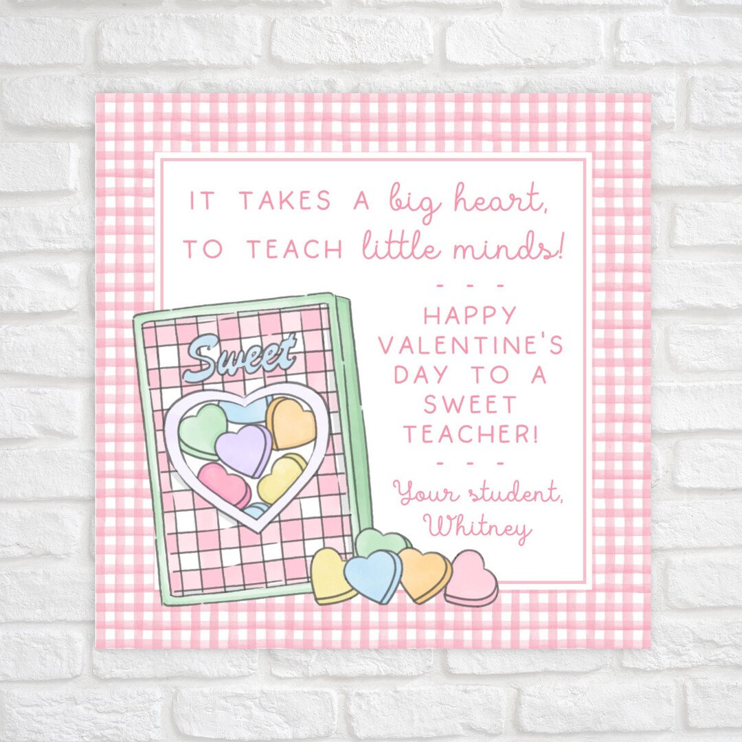 Teacher Appreciation Valentine Gift Tag, Conversation Hearts Valentine ...