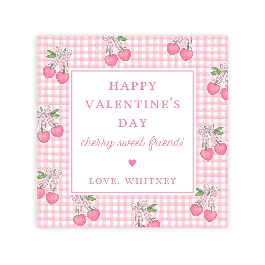 Printable Cherry Valentine Tag, Cherry Heart Valentine, Coquette ...
