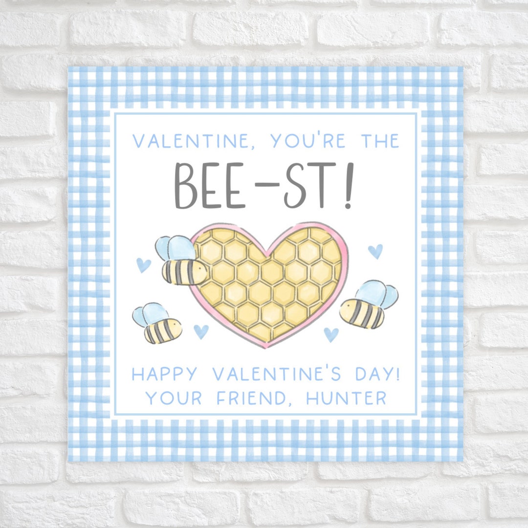 Printable Valentine Cards for Kids, Bee Valentine Gift Tag, Honey Bee ...