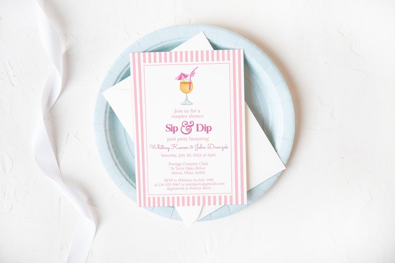 Sip and Dip Couples Pool Party Bridal Shower Invitation, Bachelorette ...