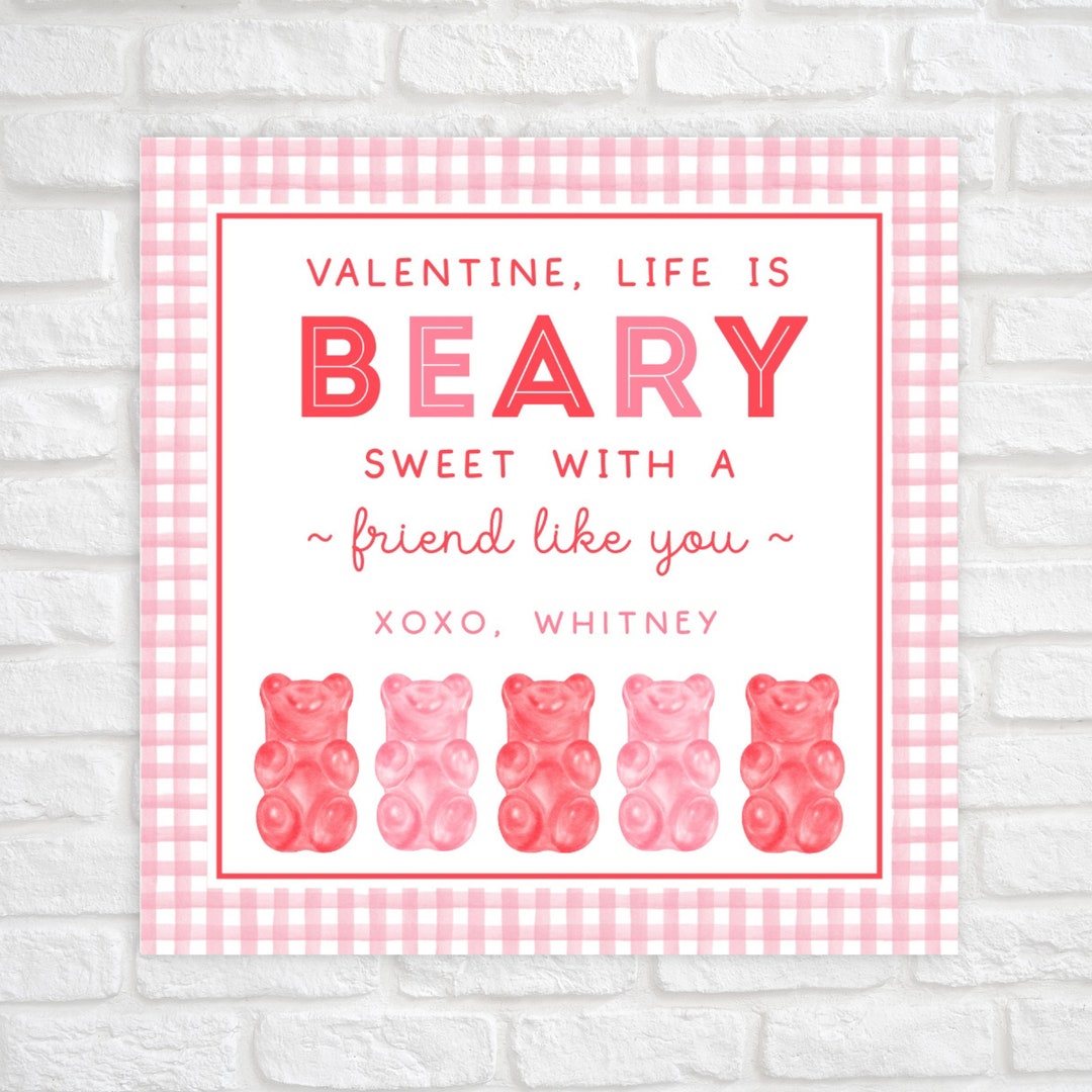 Printable Valentine Cards for Kids, Gummy Bear Valentine Tag, Beary ...