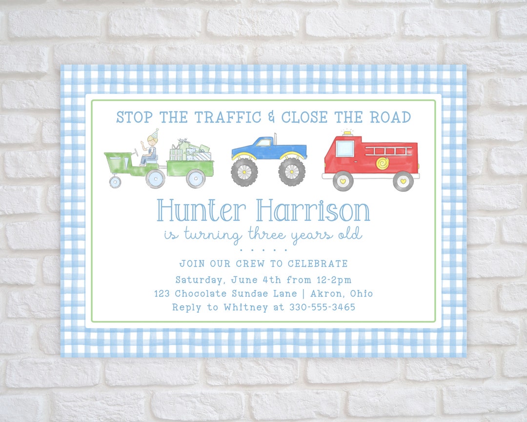 Transportation Birthday Party Invitation, Watercolor 1st Birthday Truck ...