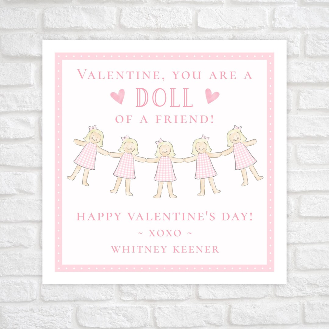 Printable Valentine Cards for Kids, Paper Doll Valentine Tags, Class ...