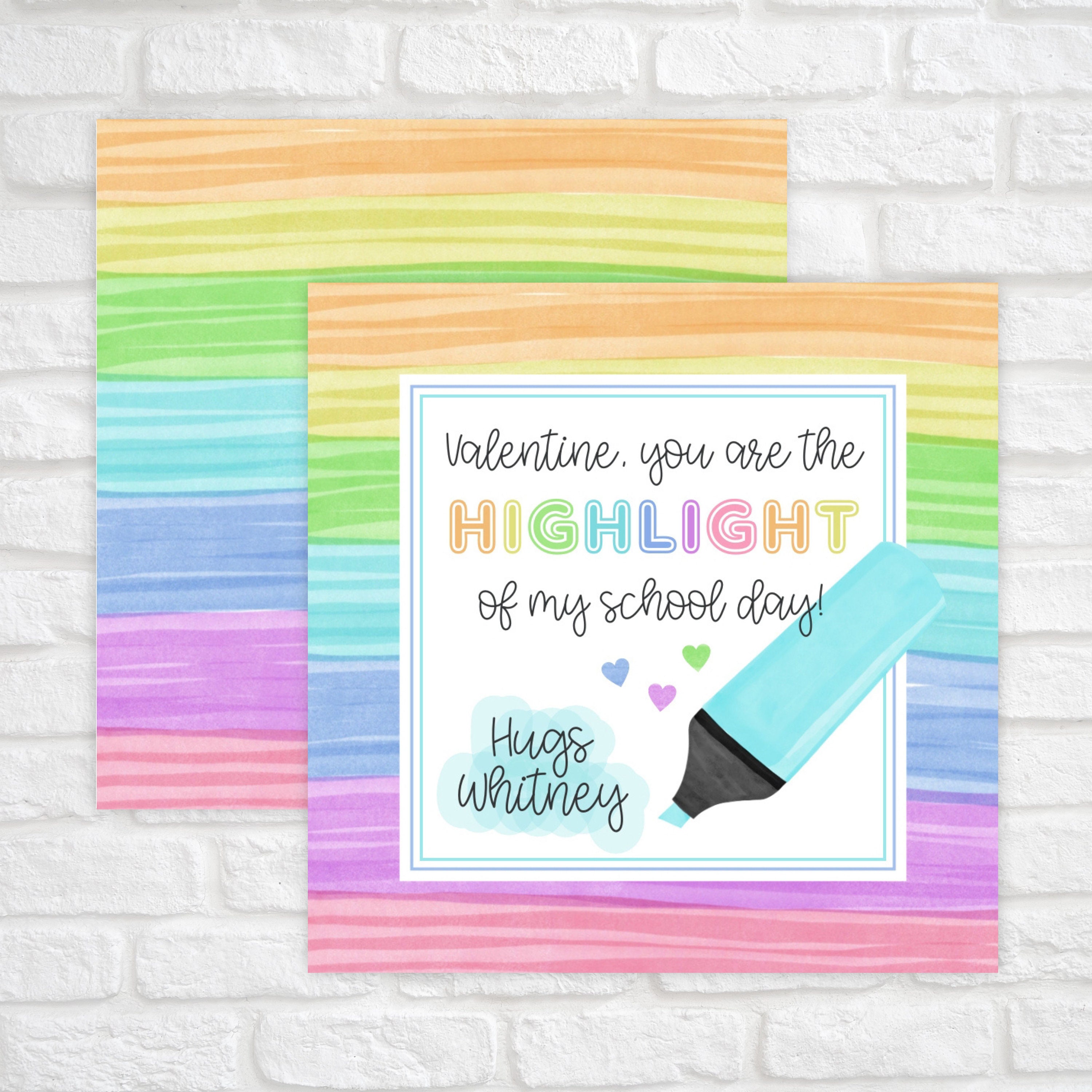 Printable Valentine Cards for Kids, Highlighter Valentine Gift Tag ...