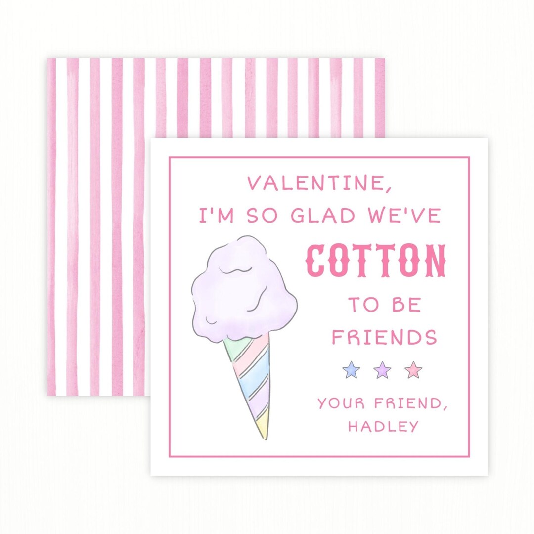 Printable Pink Cotton Candy Valentine Tag, Valentine Cards for Kids ...