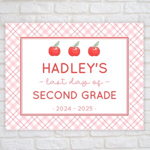 First Day of School Sign Printable, Pink Plaid Apple Back to School ...