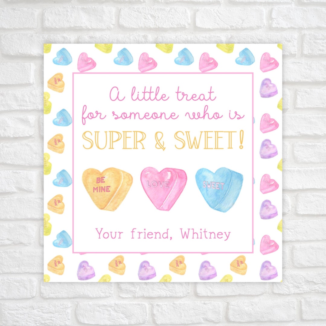 Printable Valentine Cards for Kids, Candy Heart Valentine Tag ...